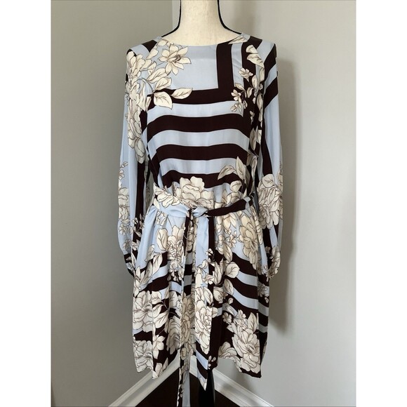 Cartolina | Dresses | Cartolina Blue And Brown Floral Print Dress Short ...